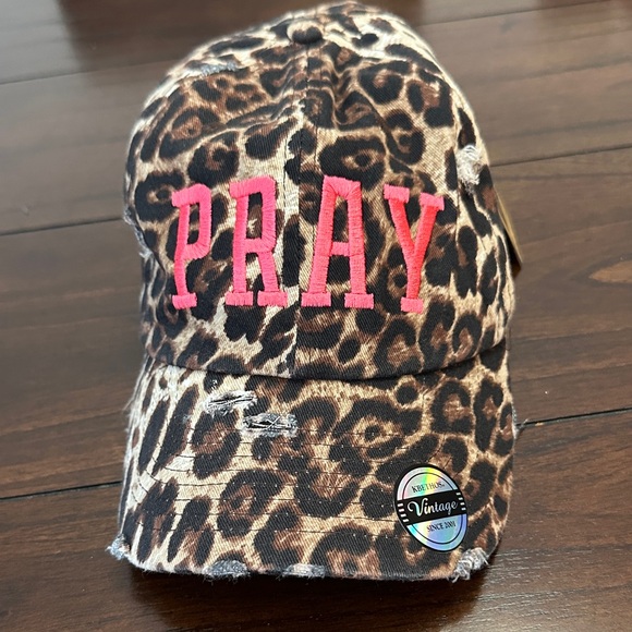 Accessories | Leopard Print Cap With Neon Dark Pink Pray Embroidery ...